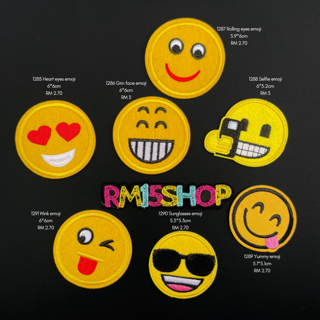 🇲🇾 Iron On Patches Smiley Emoji Emoticon Selfie Clothes Bag Pant Accessories Ready Stock ...