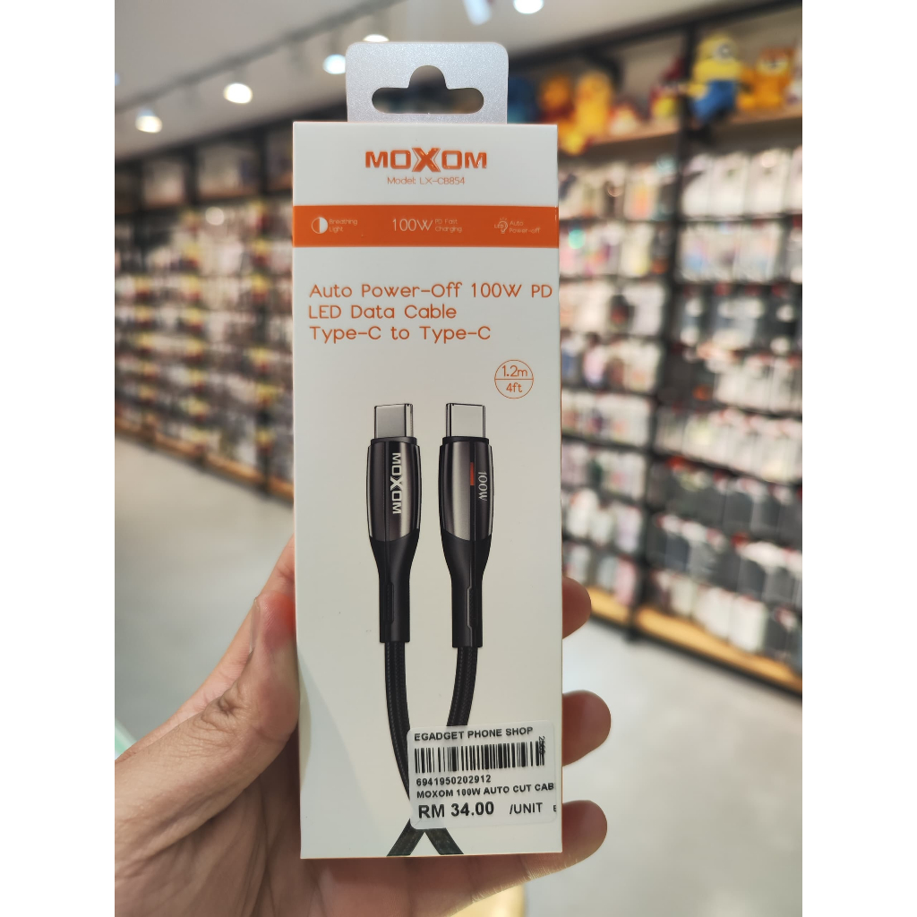 Moxom LX-CB854 Auto Power-Off 100W PD LED Data Cable Type-C to Type-C | Shopee Malaysia