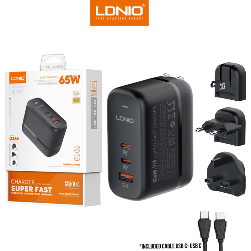 LDNIO Q366 65W Super Fast Charging Charger PD 65W + QC 3.0 Super Fast ...