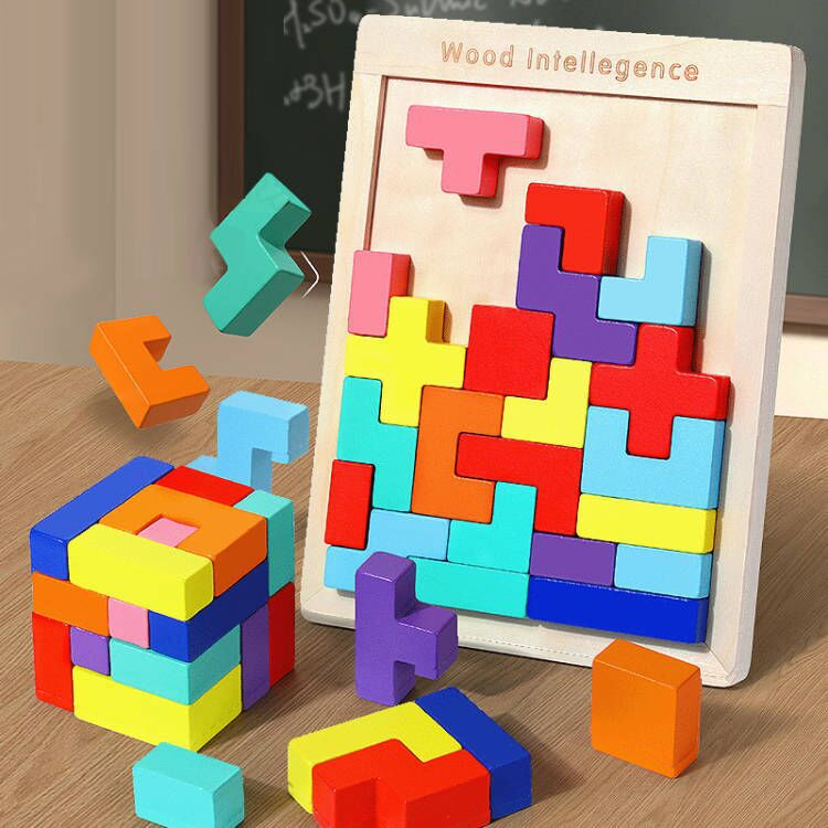 Wooden Intellegence Blocks Puzzle Tangram Jigsaw Intelligence Colorful ...