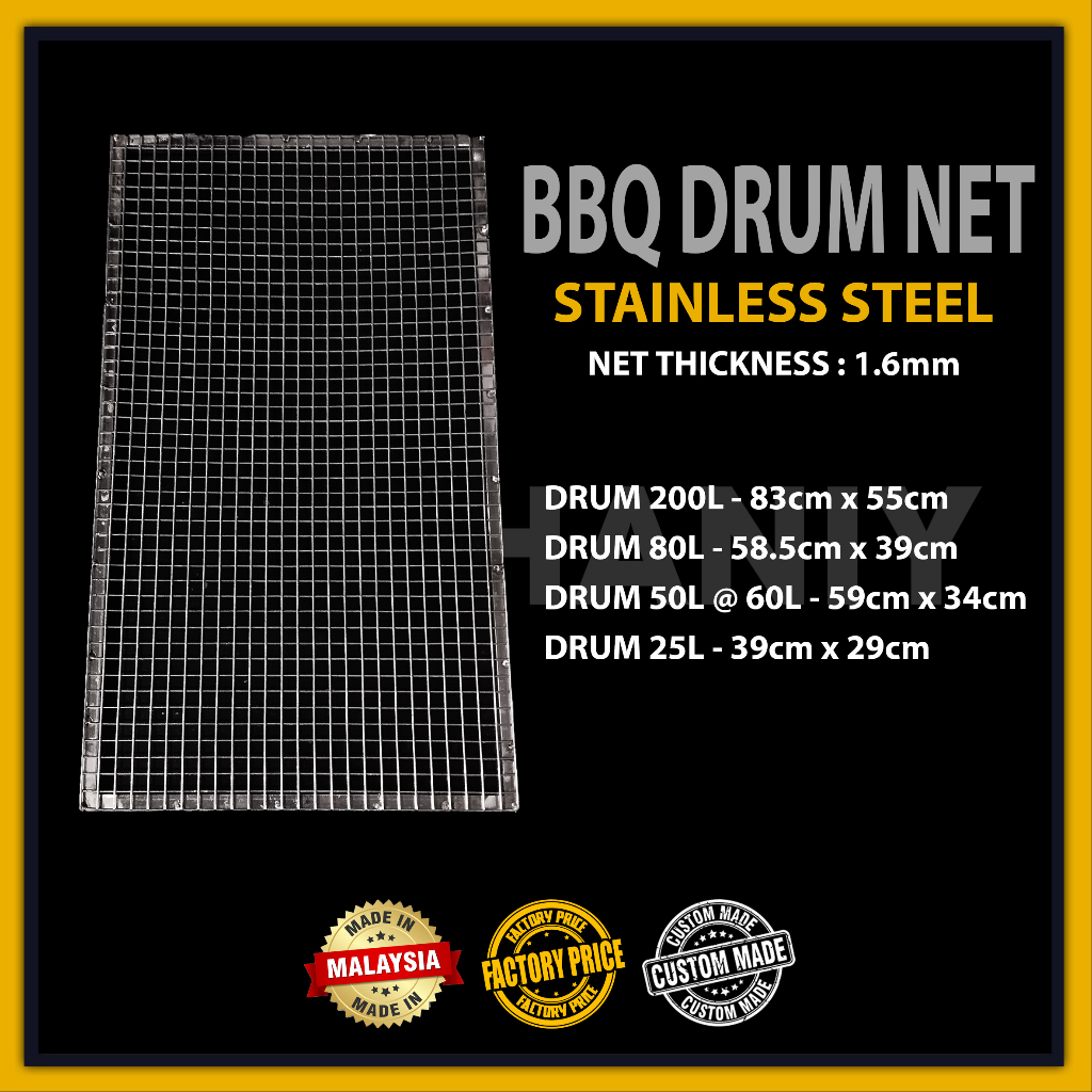 BBQ Grill Outdoor Grill Net Jaring BBQ Stainless Steel Mesh 1.6mm For Tong Drum Size 25L, 50L ...