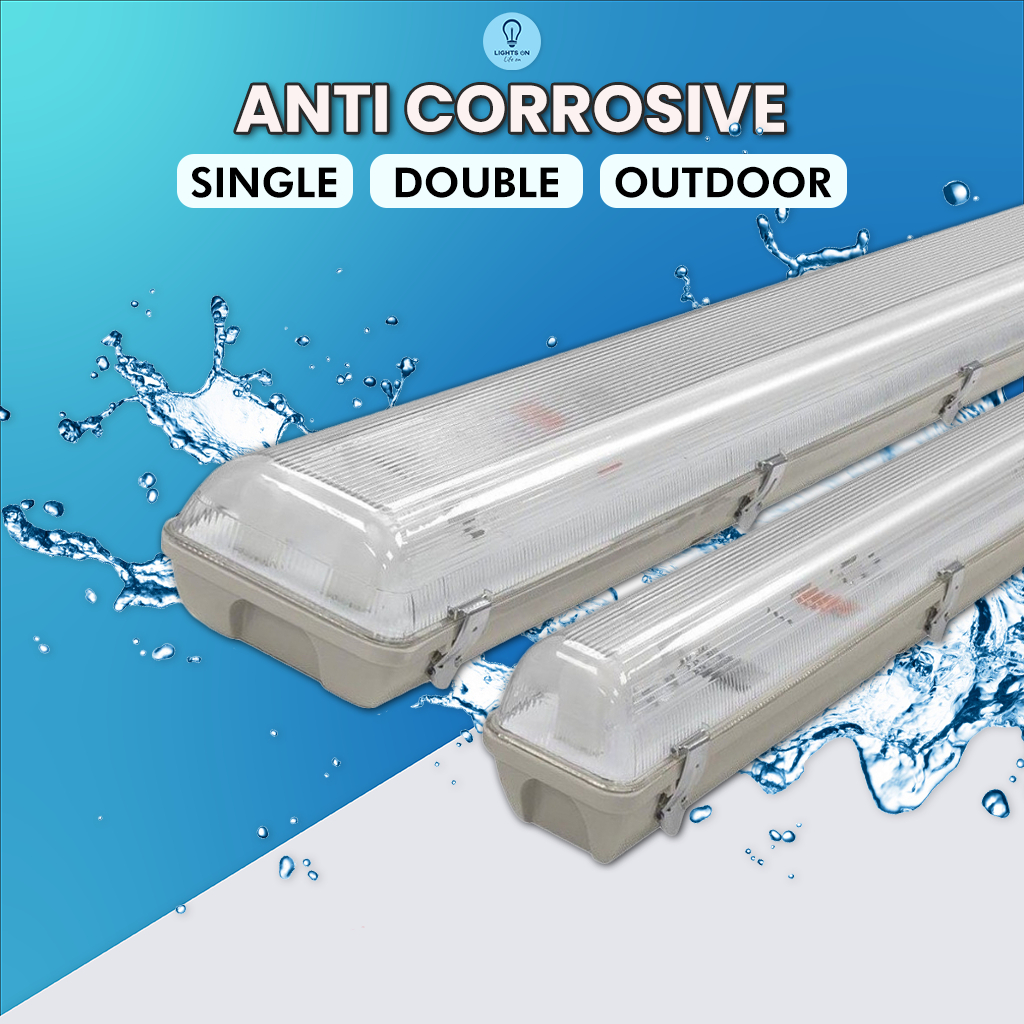 2ft 4ft Anti Corrosive Weatherproof Waterproof T8 Led Single Cover Casing Outdoor Lighting Lampu