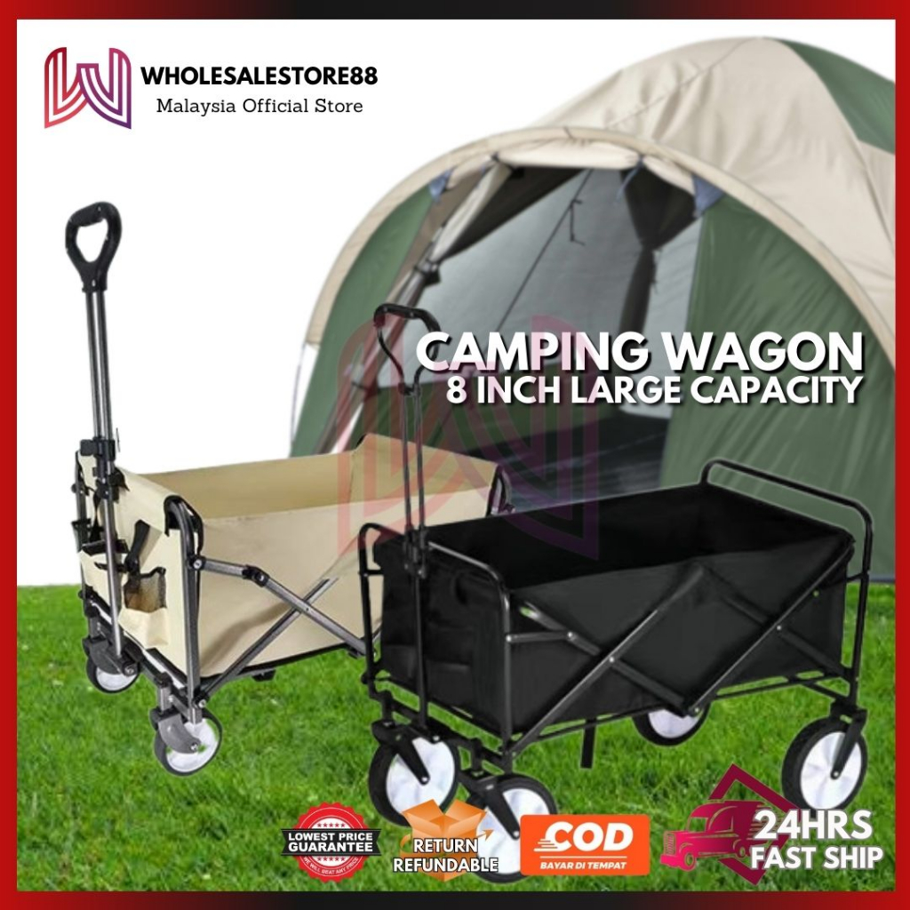 80KG Foldable Camping Wagon Big Wheel Outdoor Trolley Shopping Cart 70L ...