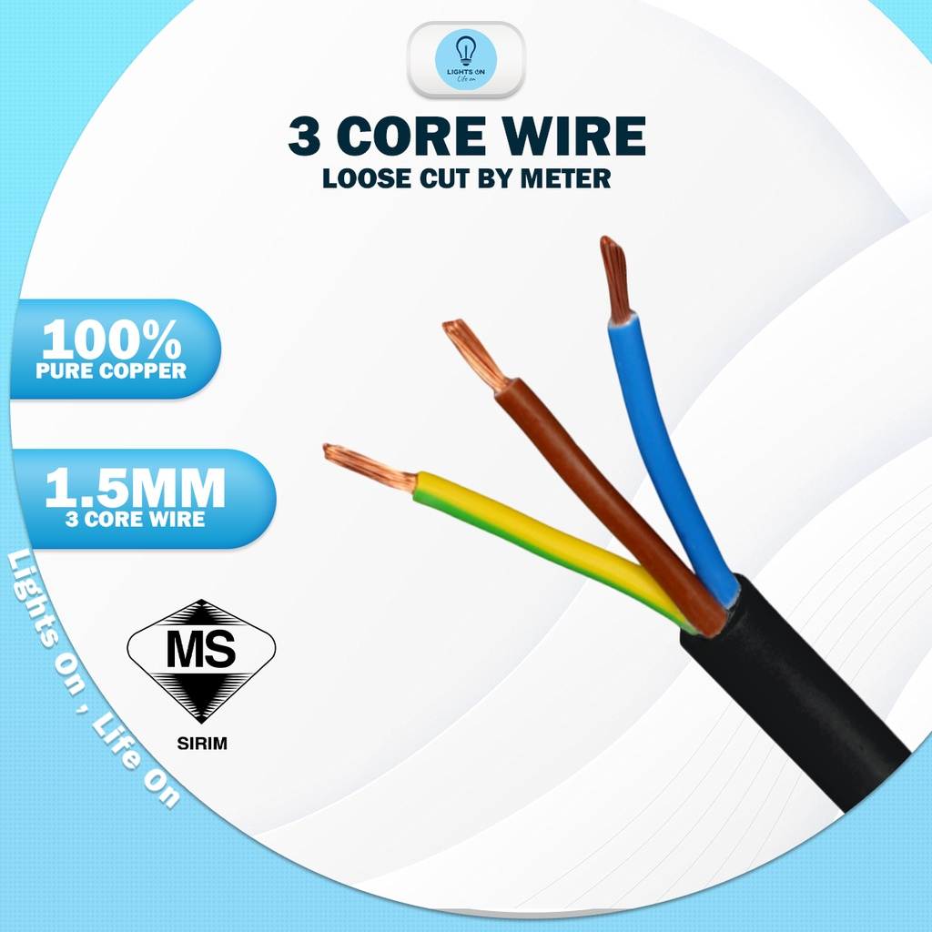 1 Meter Wire Cable 40/0.0076mm TRS Black Wire 3 Core Wayar Hitam Wire ...