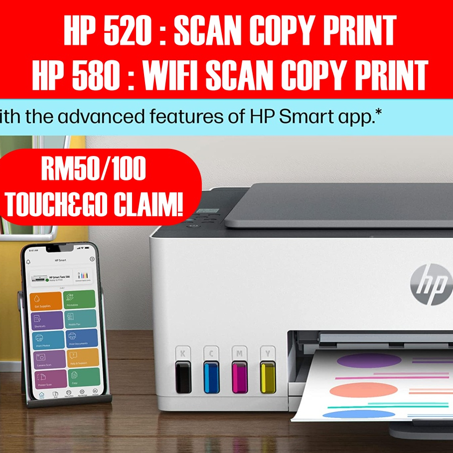 HP 580 / HP 520 PRINTER Smart Tank 520/580 All-in-One Printer LIKE ...