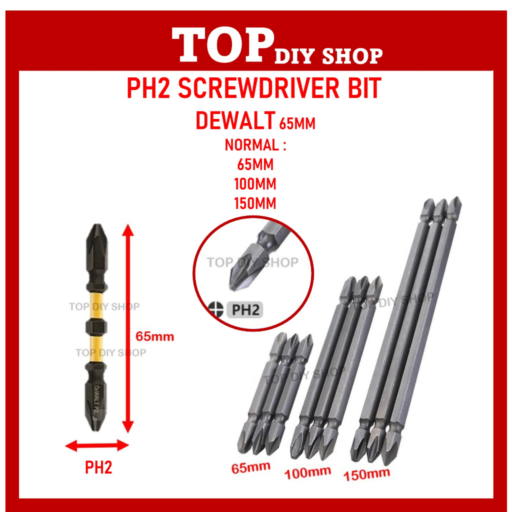 PHILIPS S2 PH2 65MM / 100MM / 150MM Magnetic Screwdriver Bit / Dewalt 65mm DWA2SD65 Double Ended ...