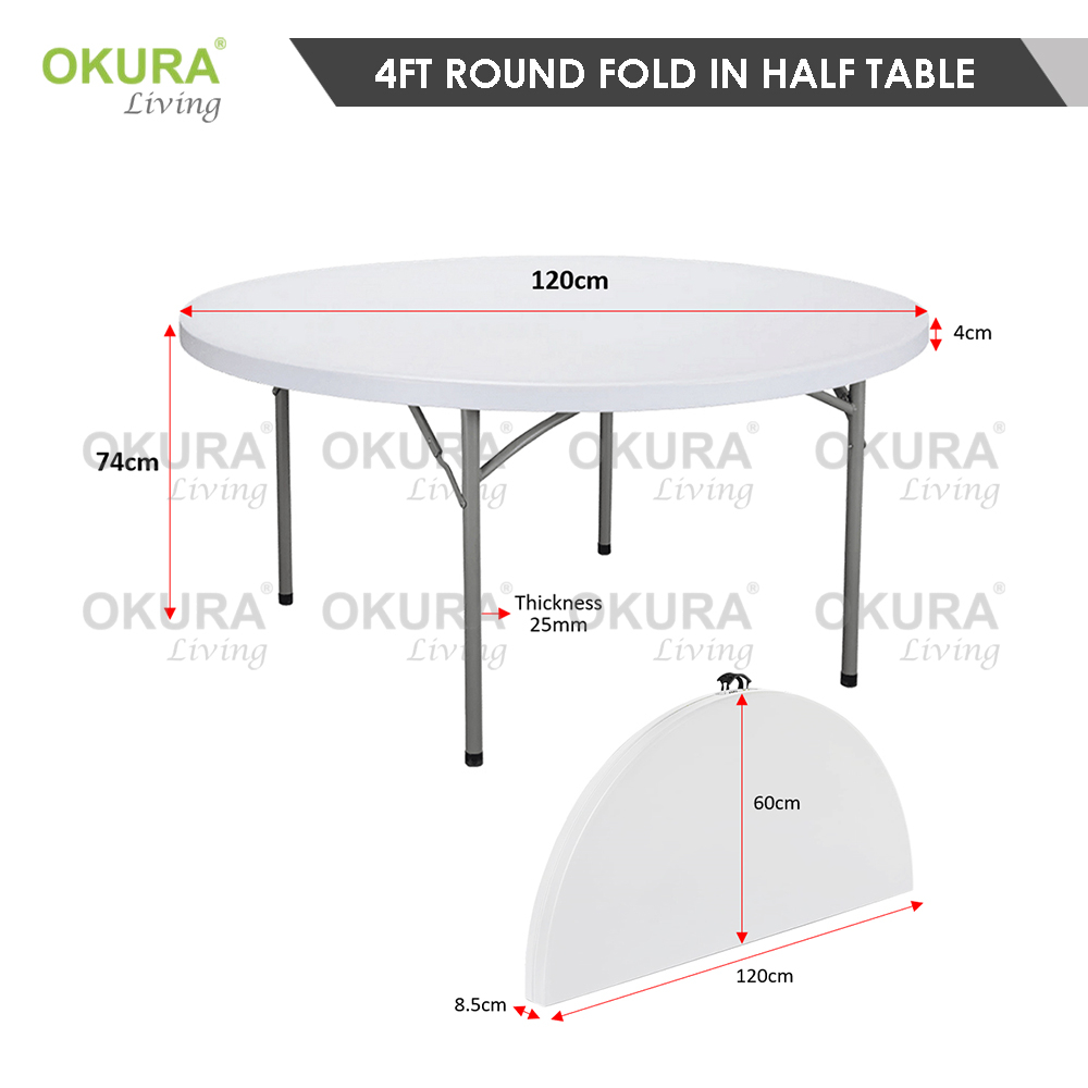 OKURA 4ft/5ft/5.7ft Round Fold Half Table Banquet Table Folding ...