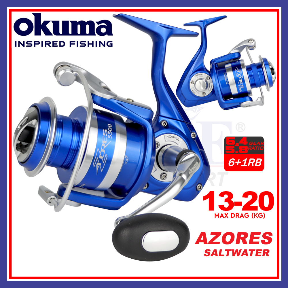 Okuma Azores Blue Mesin Pancing Spinning | 13kg-20kg Max Drag | Air ...