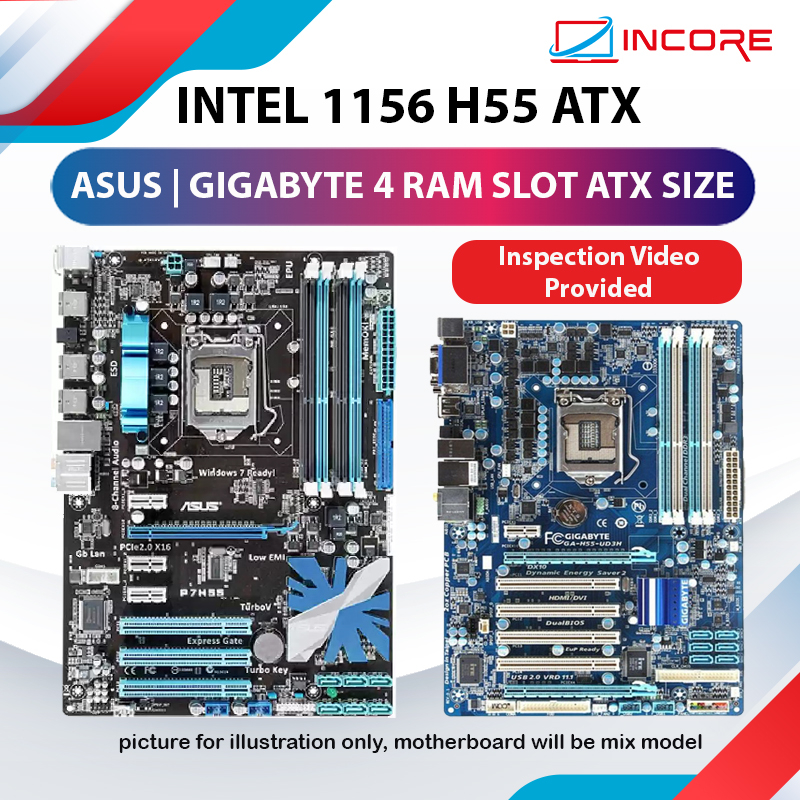 Asus Gigabyte H55 ATX Motherboard Intel Socket 1156 4 Ram Slot DDR3 ...