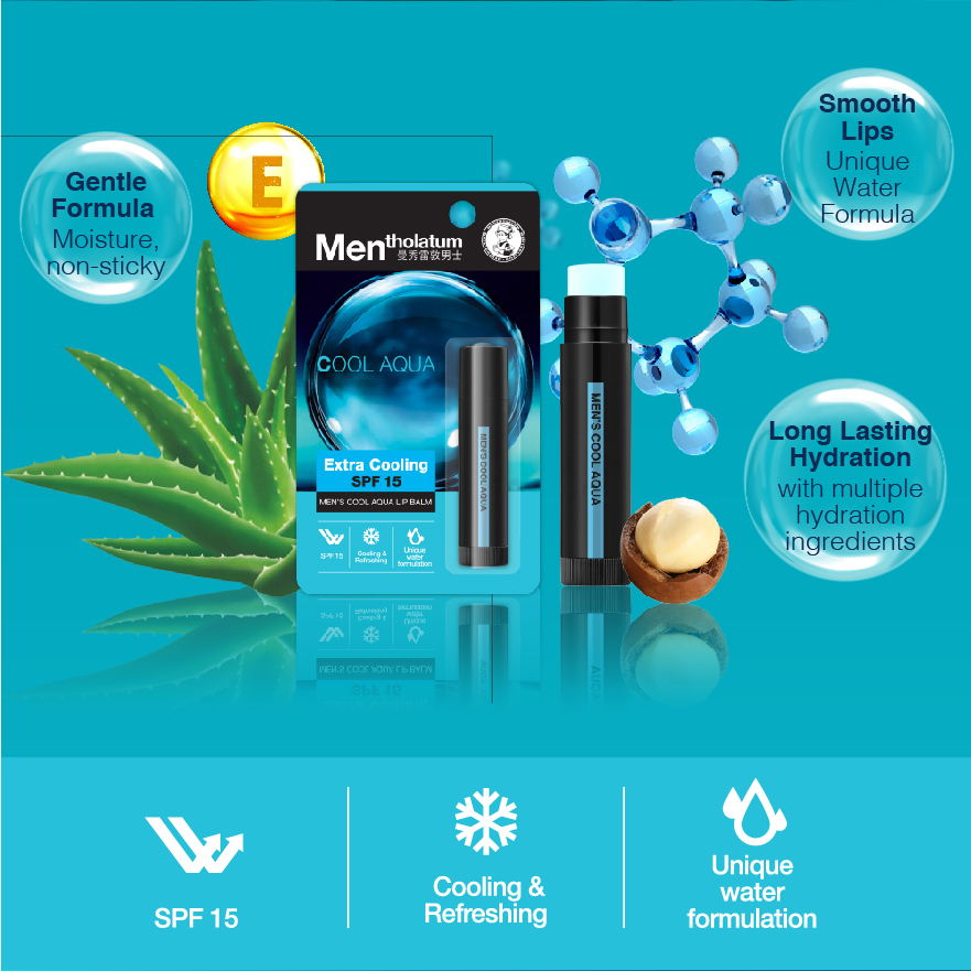 Mentholatum Men's Cool Aqua Lipbalm 3.5g [Moisturizing/ Repairing ...