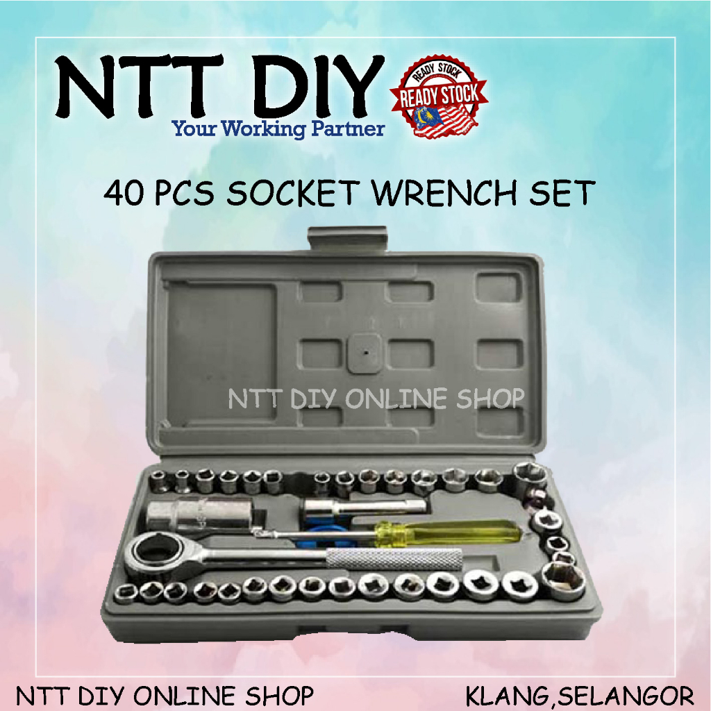 NTT DIY 1/4'' x 3/8'' x 40PCS Combination Box Socket Set [ Ready Stock ...