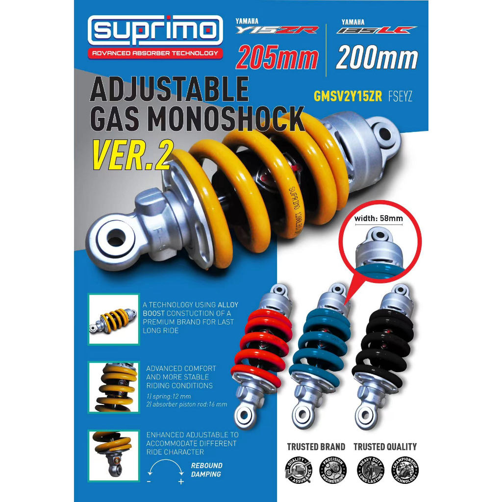 SUPRIMO MONOSHOCK ABSORBER MONO ADJUSTABLE YAMAHA LC135 135LC LC Y15ZR Y15Z Y15 HONDA RS150 ...