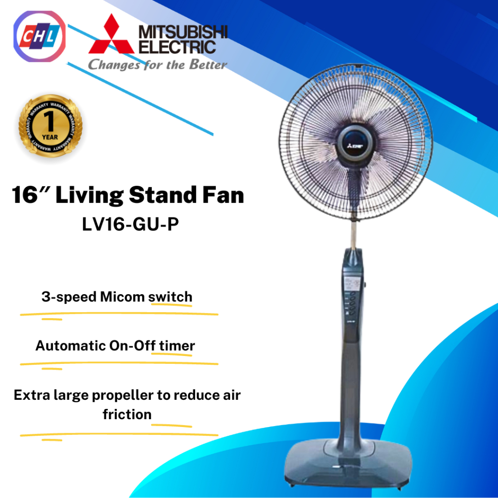 Mitsubishi 16″ Living Stand Fan 3 Speeds 3 Blades LV16-GU-P ...