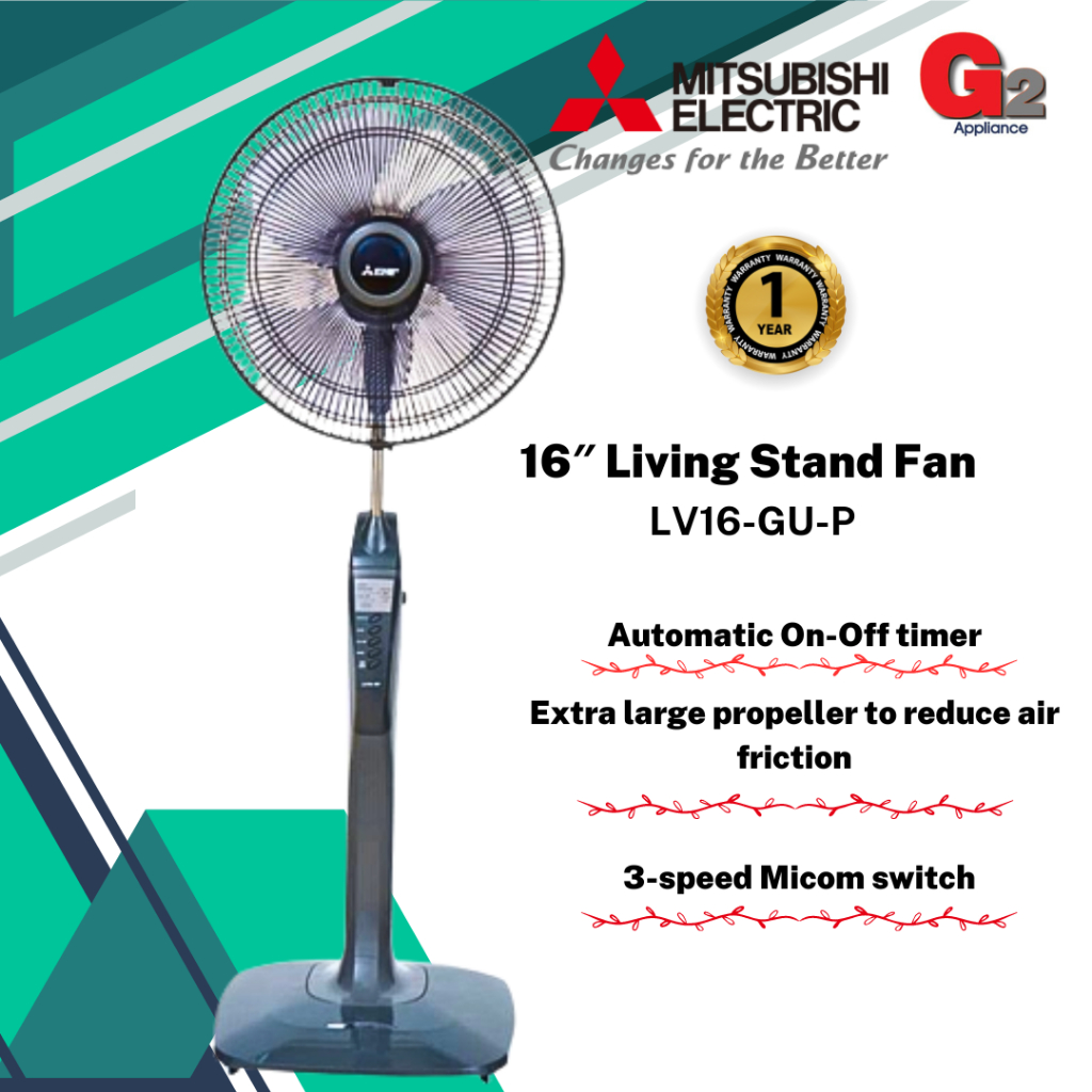 Mitsubishi 16″ Living Stand Fan 3 Speeds 3 Blades LV16-GU-P ...