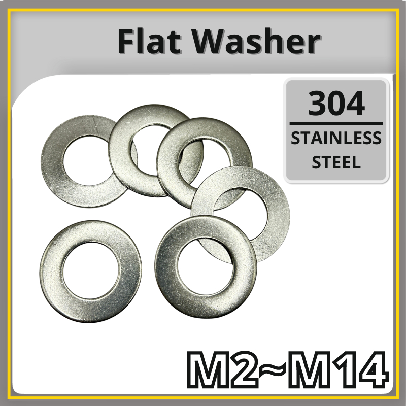 Flat Washer SUS 304 Stainless Steel Grade A2-70 | M2 M2.5 M3 M3.5 M4 M5 M6 M8 M10 M12 M14 ...