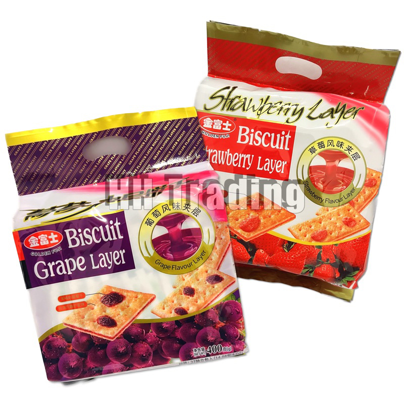 400g GOLDEN FUJI GRAPE / STRAWBERRY LAYER BISCUIT 金富士葡萄味草莓味夹层饼干 ...