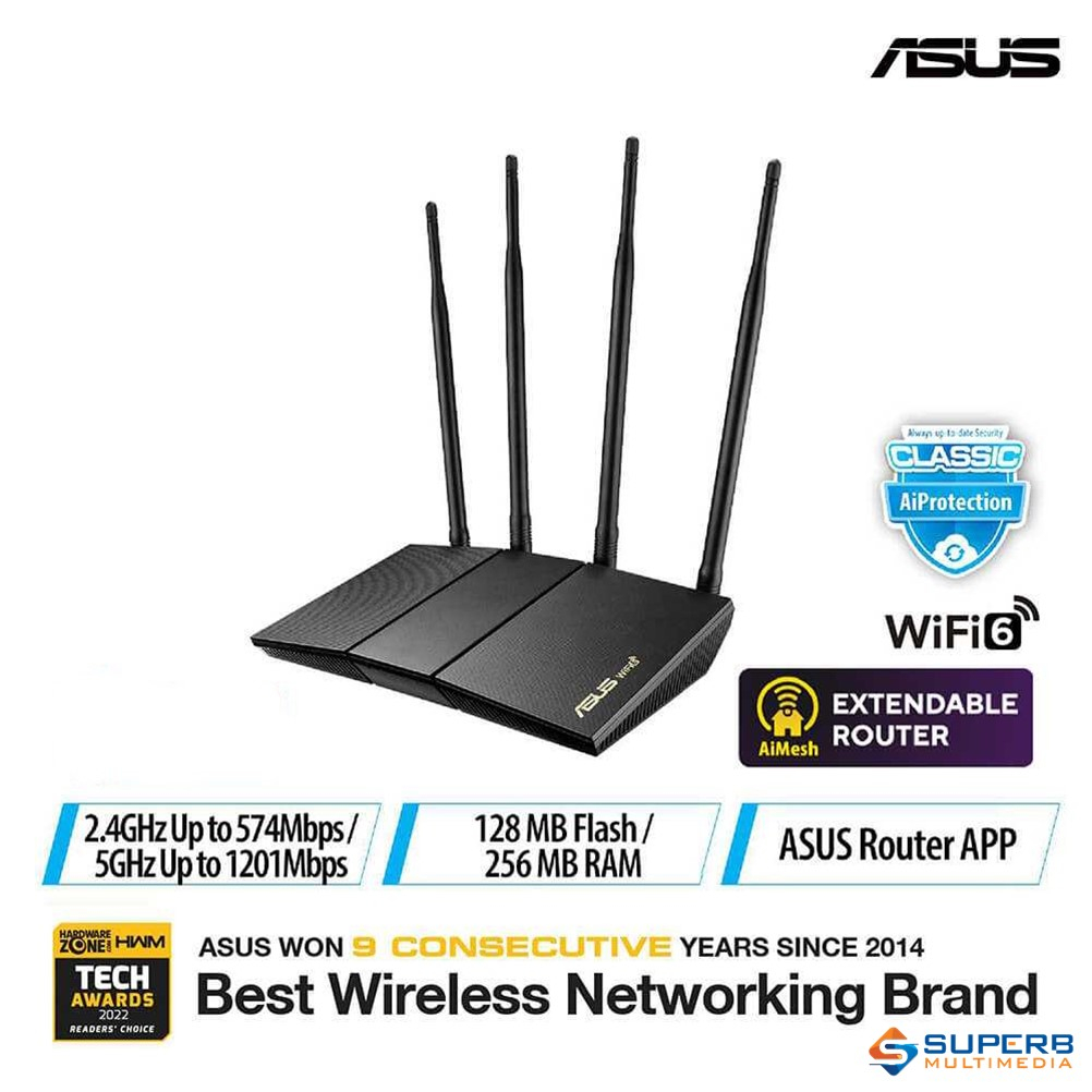 ASUS RT-AX1800HP Dual Band WiFi 6 Extendable Router, Built-in VPN ...