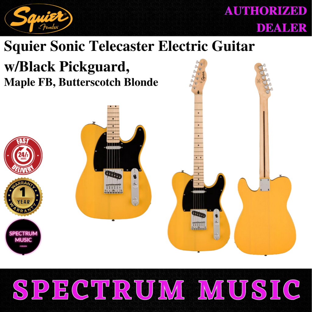 Squier Sonic Telecaster Electric Guitar w/Black Pickguard, Maple FB, Butterscotch Blonde ...