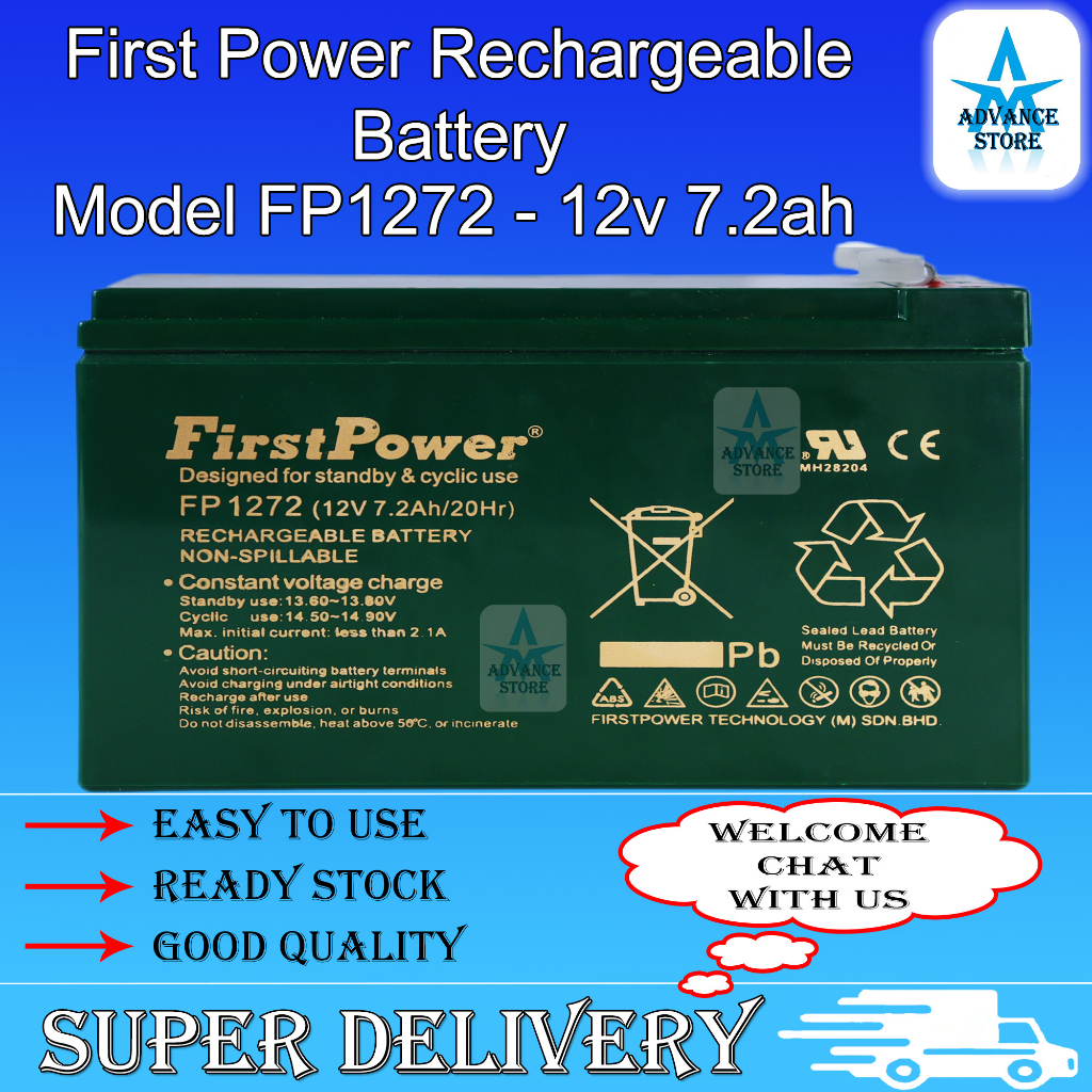 (No Supply to Sabah & Sarawak) FP1272 FirstPower 12v 7.2ah Rechargeable ...
