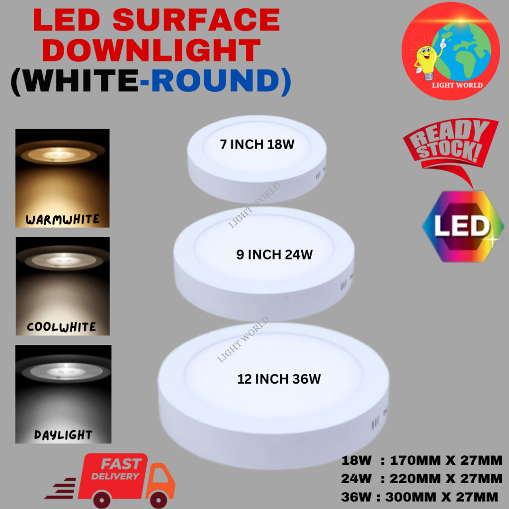 🔥 HOT🔥LED Surface Downlight LED Surface Light 18W 24W 36W Lampu siling ...