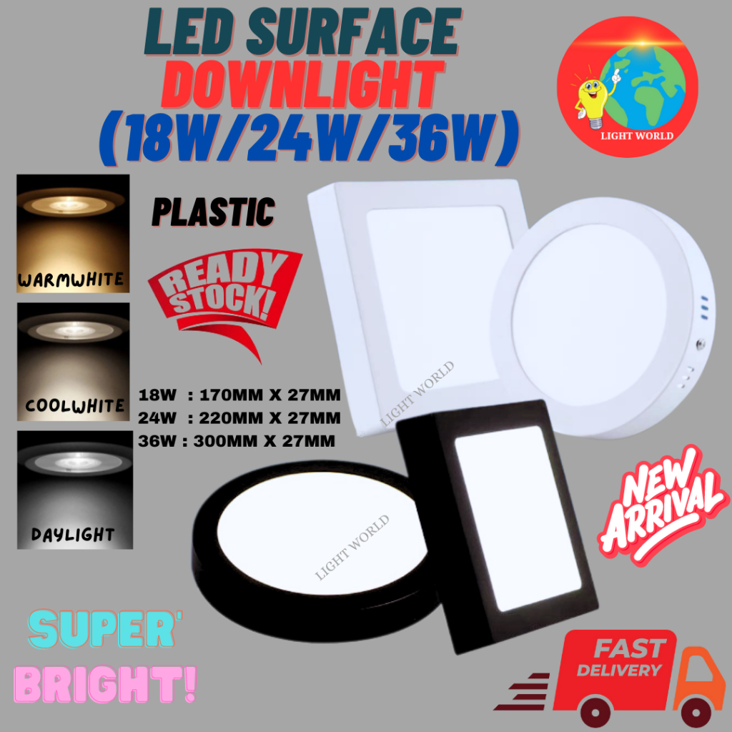🔥 HOT🔥LED Surface Downlight LED Surface Light 18W 24W 36W Lampu siling ...