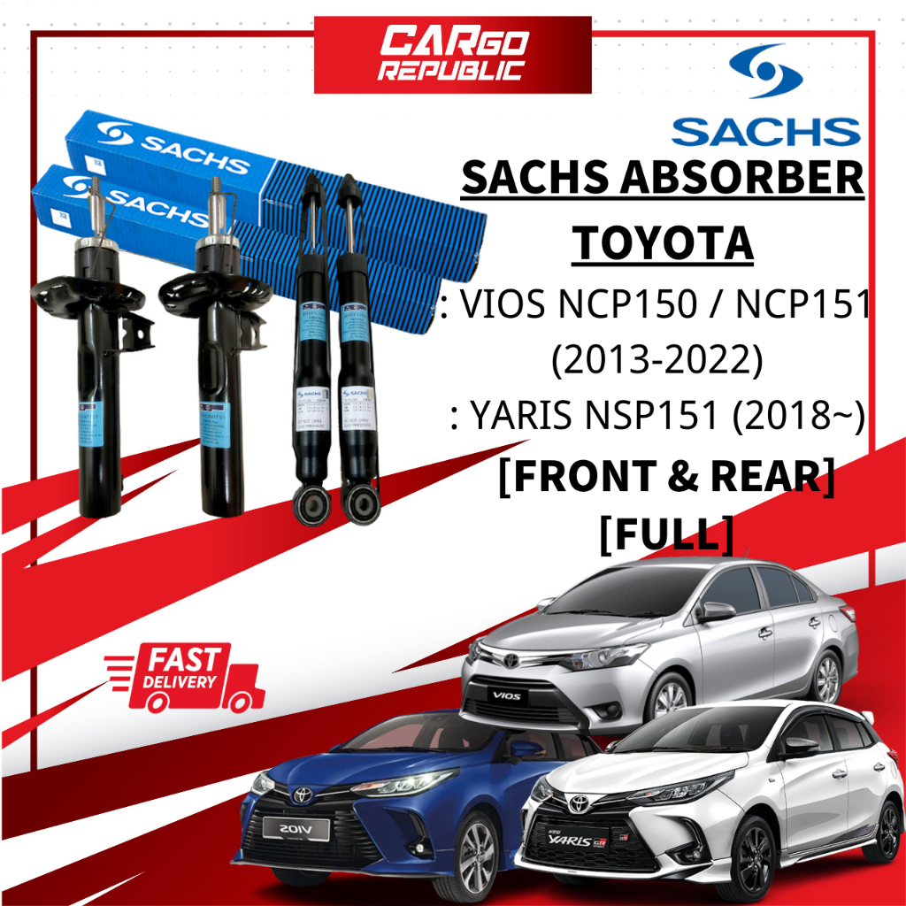 Sachs Toyota Vios Ncp150 / Ncp151 , Yaris Nsp151 Absorber Full Set / Front (Depan) / Rear ...
