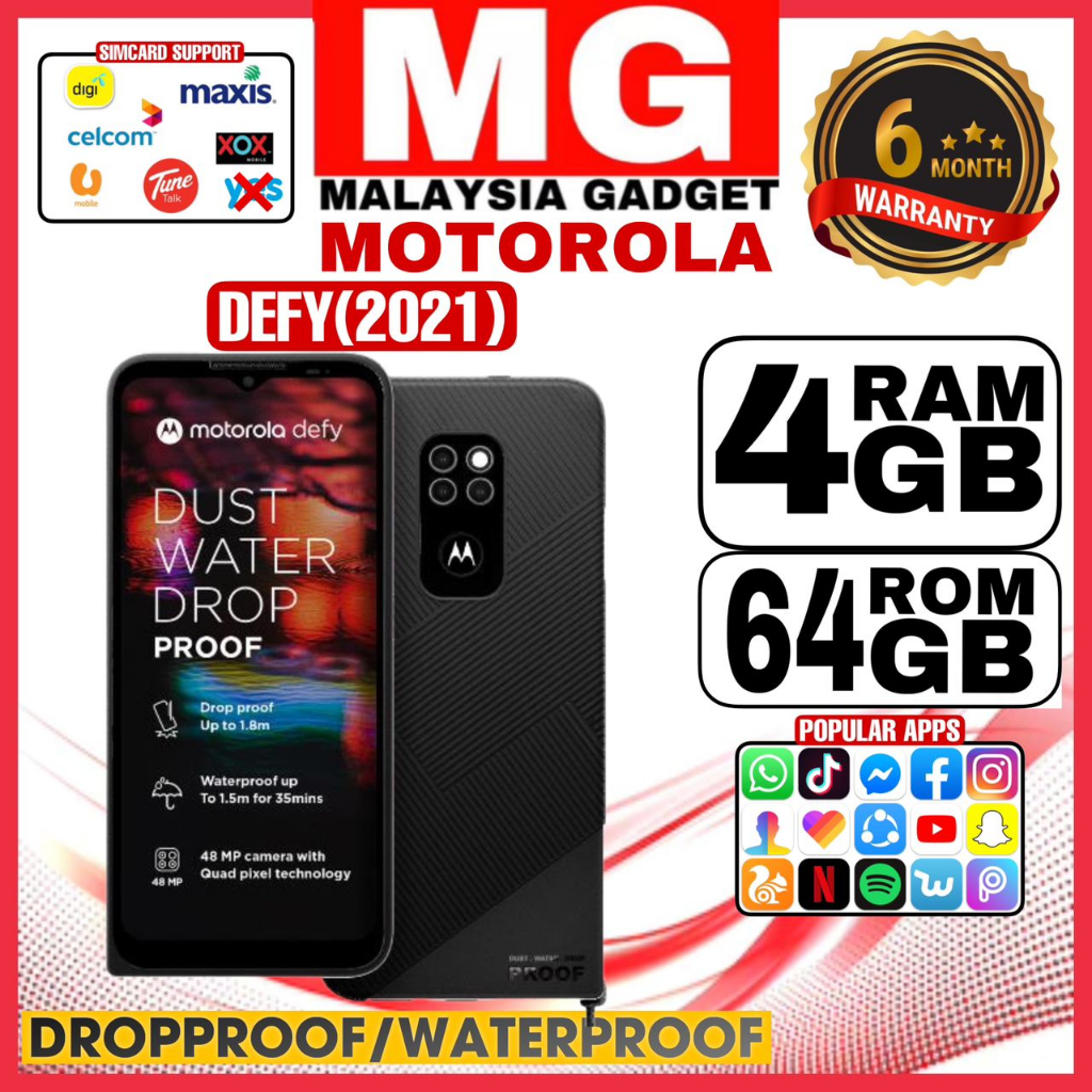 (FULLSET) Motorola Defy 2021 Rugged Android Smartphone Dust&Sand Proof ...