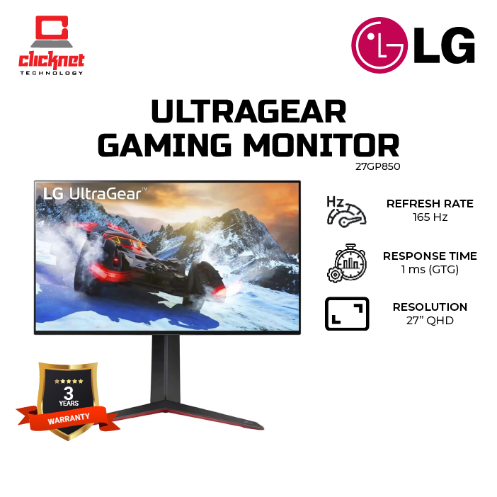 LG 27GP850 27” QHD 165Hz REFRESH RATE (O/C 180Hz) 1ms ULTRAGEAR GAMING ...