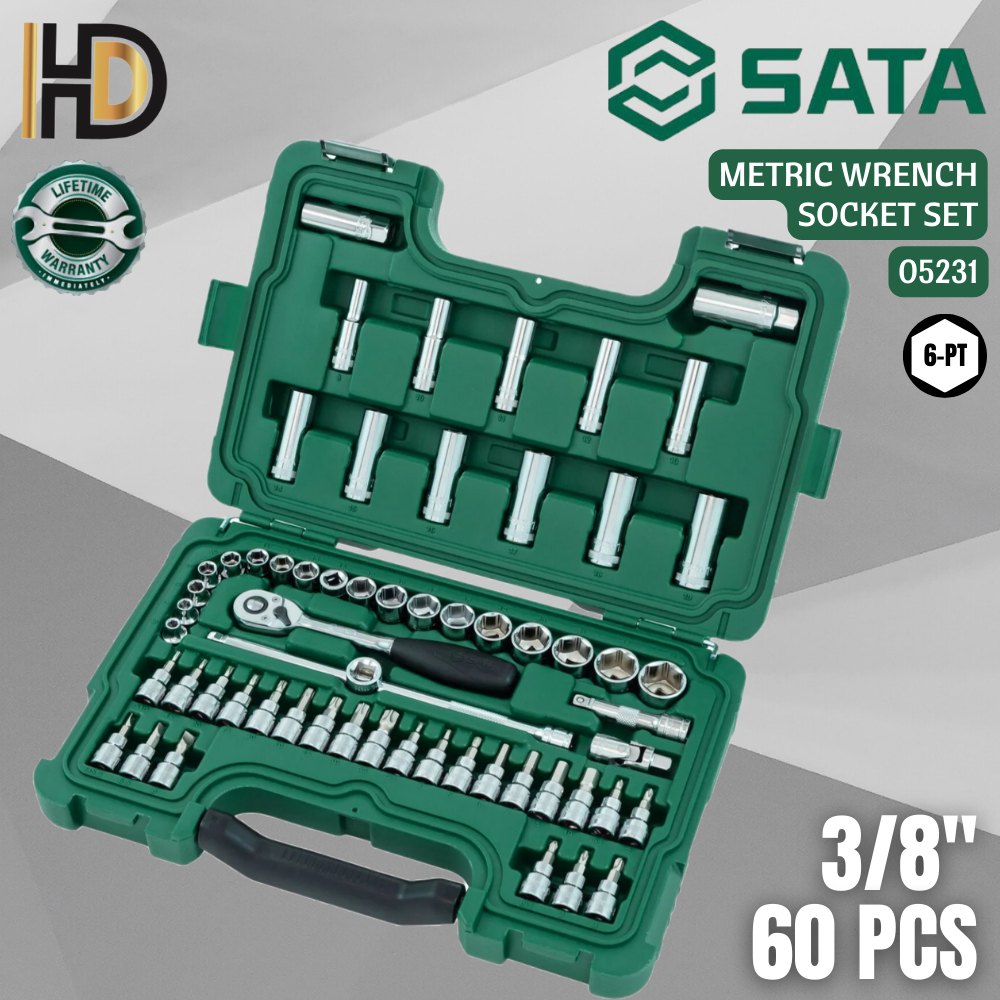 SATA 60 PCS 3/8" DR Wrench Socket With Ratchet Set / 09004 / Heavy Duty ...