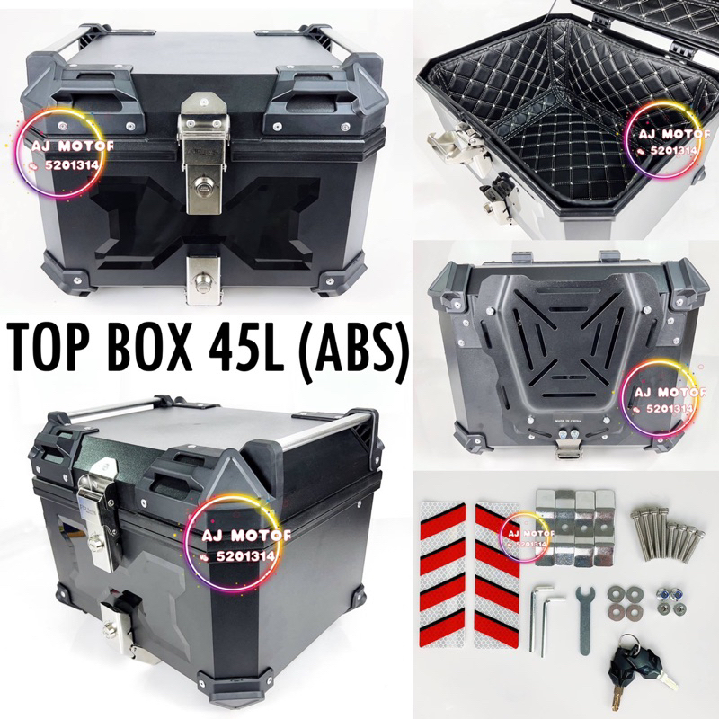 MOTORCYCLE TOP BOX 45L ABS COMPLETE WITH BASE & LOCK KEY BRACKET CASE ...
