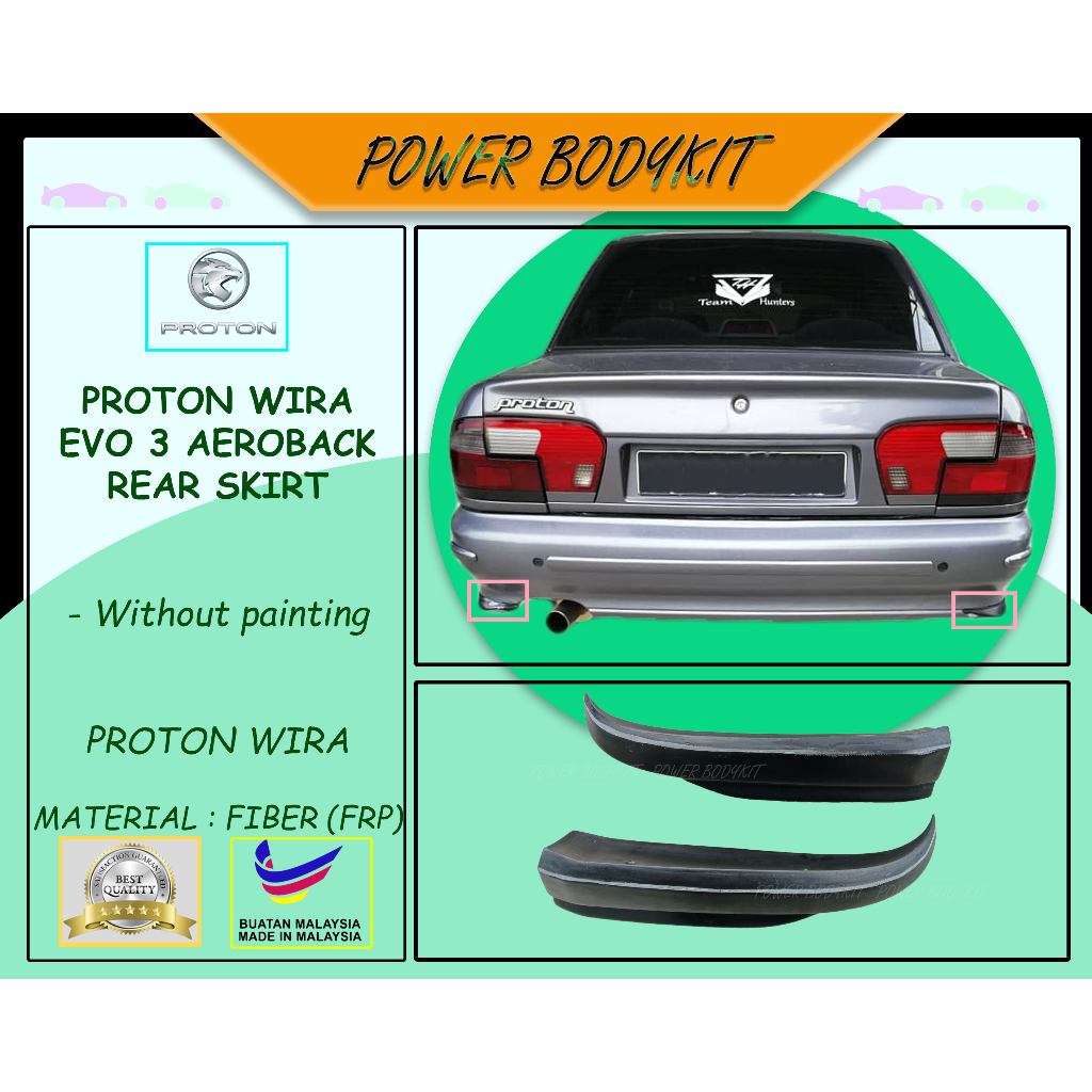Proton Wira Evo 3 Aeroback Rear Skirt Material Fiber (FRP) | Shopee ...