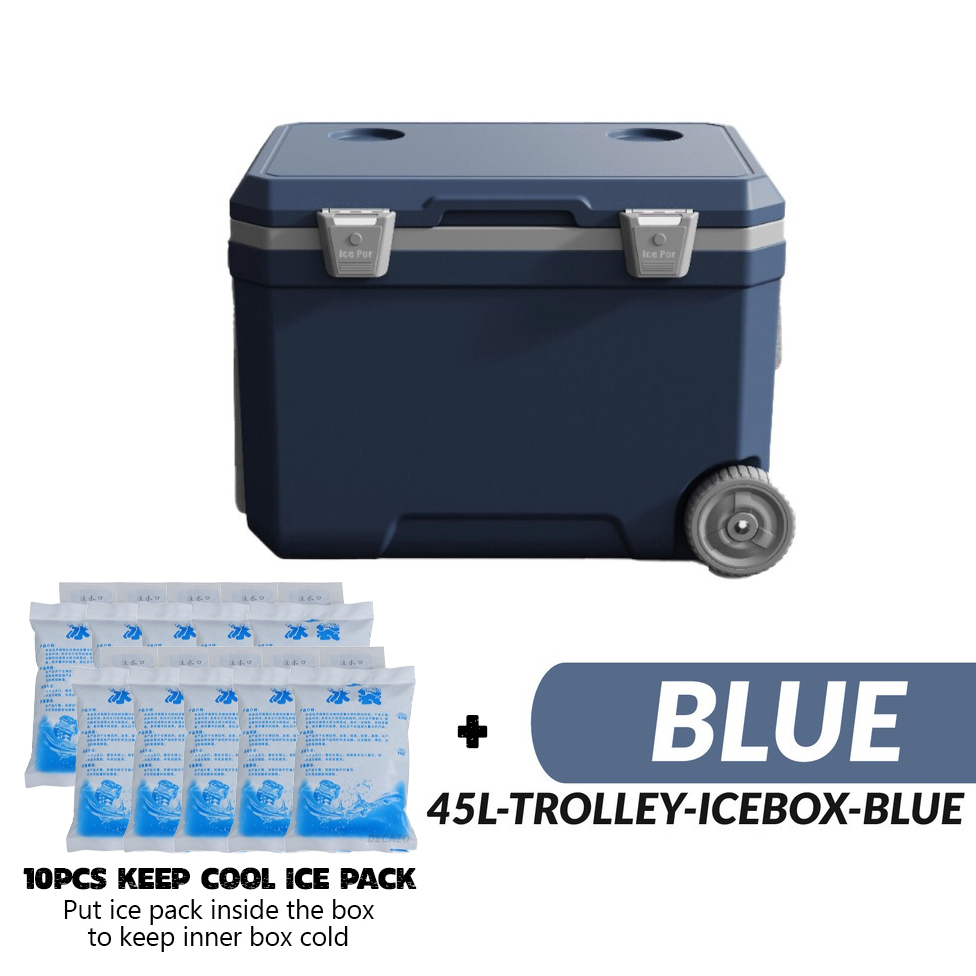 45L Cooler Box with Wheel Roller Portable Outdoor Food Storage Camping ...