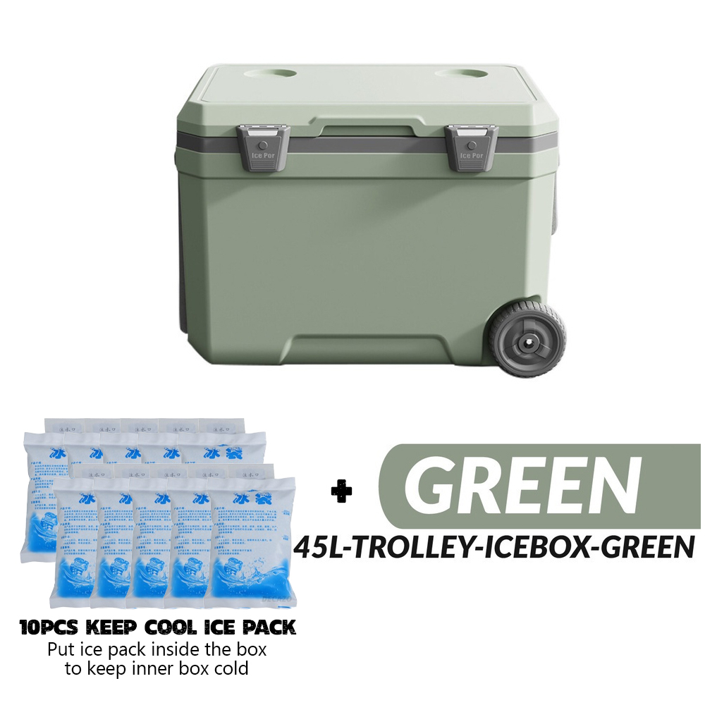 45L Cooler Box with Wheel Roller Portable Outdoor Food Storage Camping ...