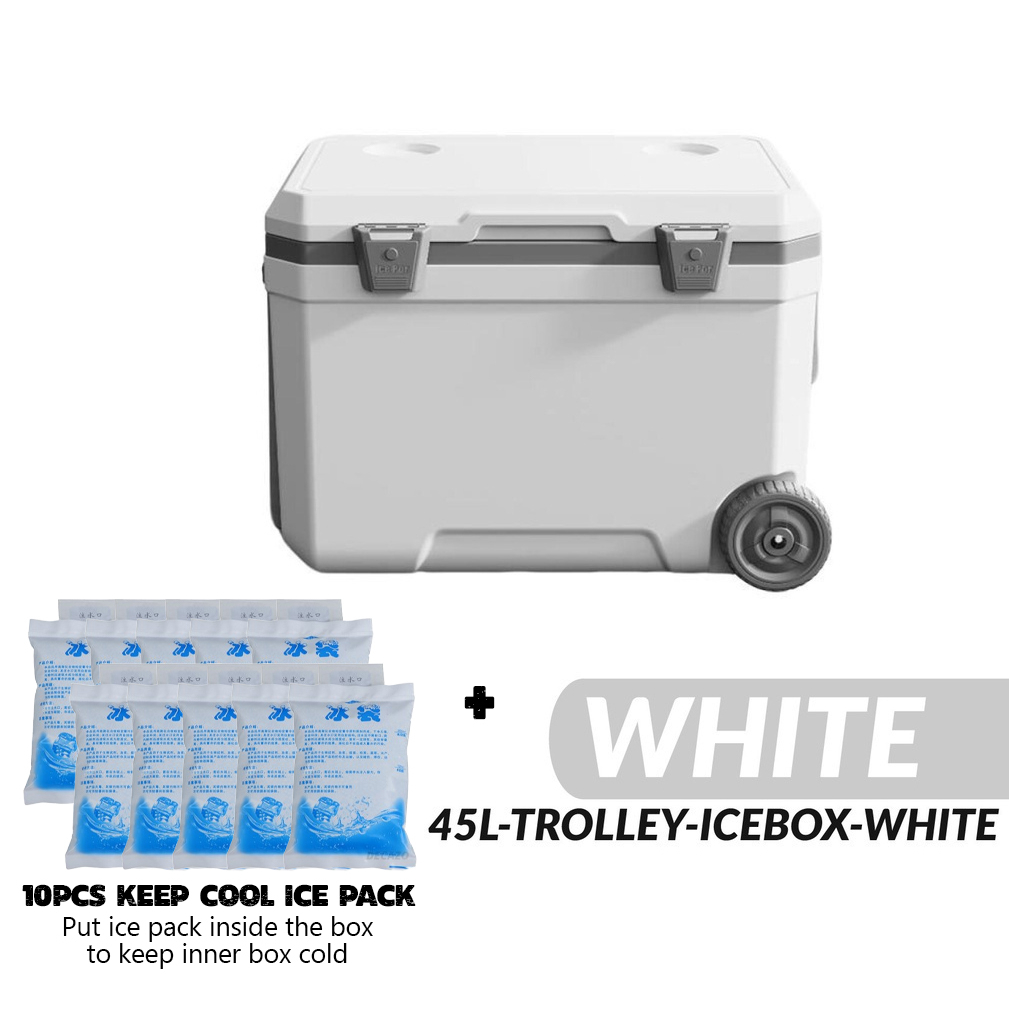 45L Cooler Box with Wheel Roller Portable Outdoor Food Storage Camping ...