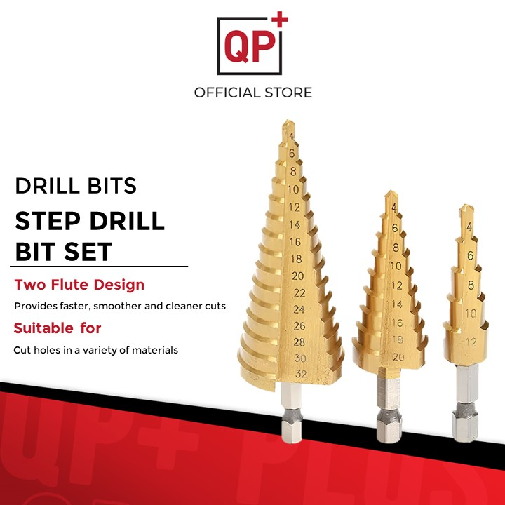 STEP DRILL BIT SET TITANIUM COATED CONE TAPER HEX DRILL BITS CENTER ...
