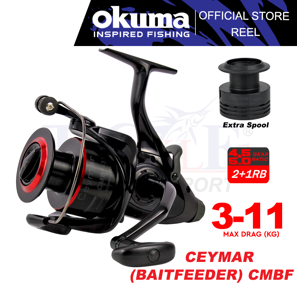 Okuma Ceymar CMBF Baitfeeder Spinning Reel Mesin Pancing Baitrunner Max Drag (3kg-11kg) Extra ...