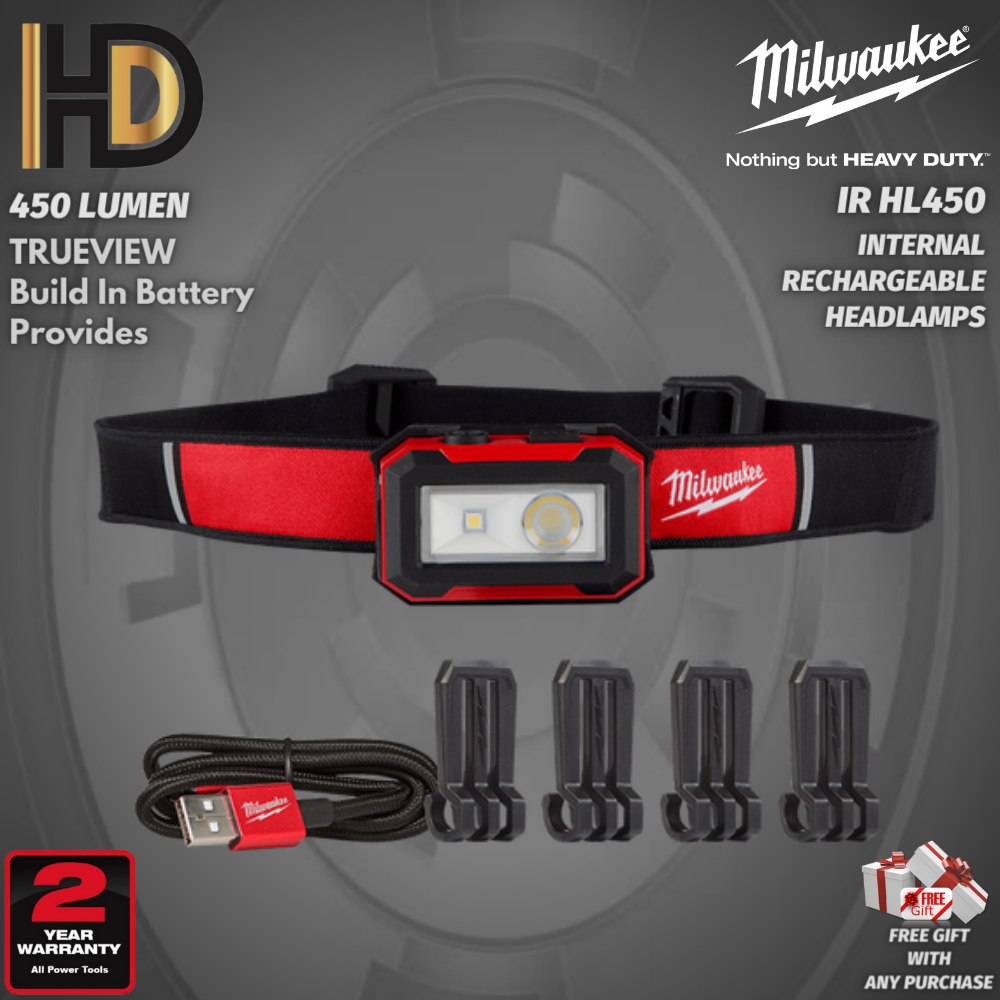 Milwaukee IR HL450 Internal Rechargeable Headlamp 450 Lumen / Headlamp ...