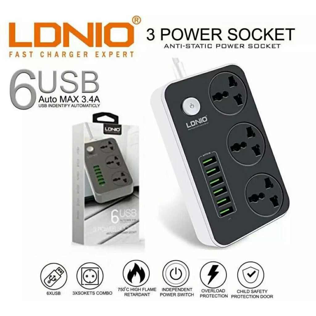 Original LDNIO SC3604 Power Strip 3 Universal Socket with 6 USB Output ...