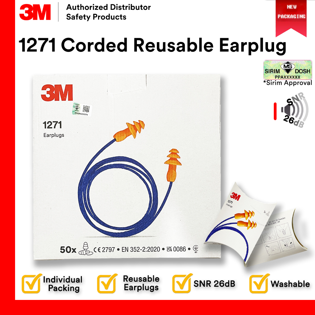 [Sell by Box] 3M 1271 Reusable Corded 3M Ear Plug / DOSH SIRIM Approved ...