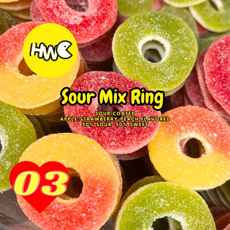 💚 Sour Mix Ring Halal Gummi Candy Gula Gula Apple Strawberry Peach ...