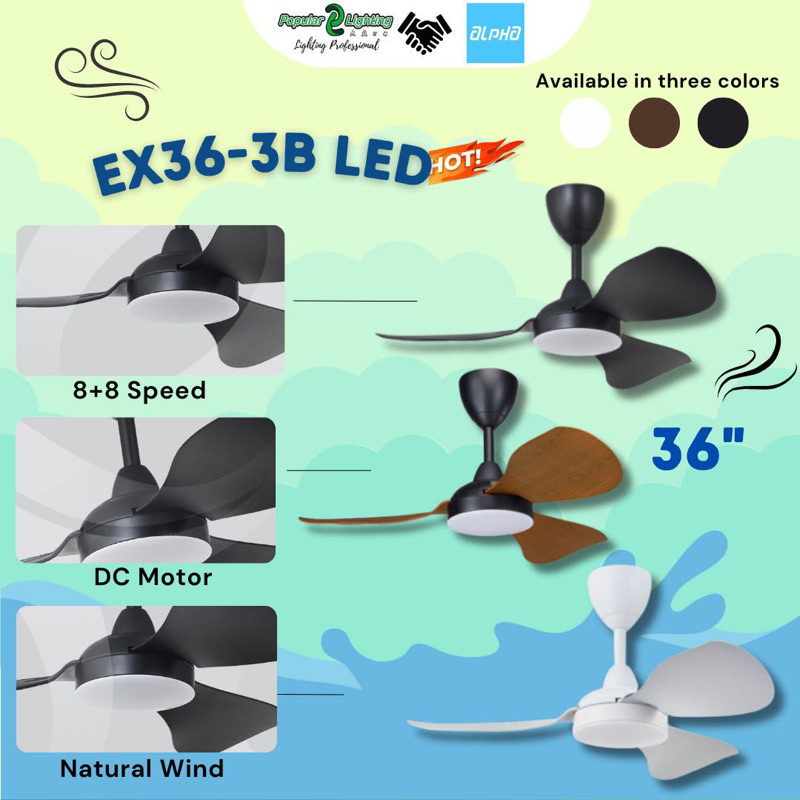 Alpha Ceiling Fan (36Inch) 8-Speed Remote Control DC Motor COSA Series ...