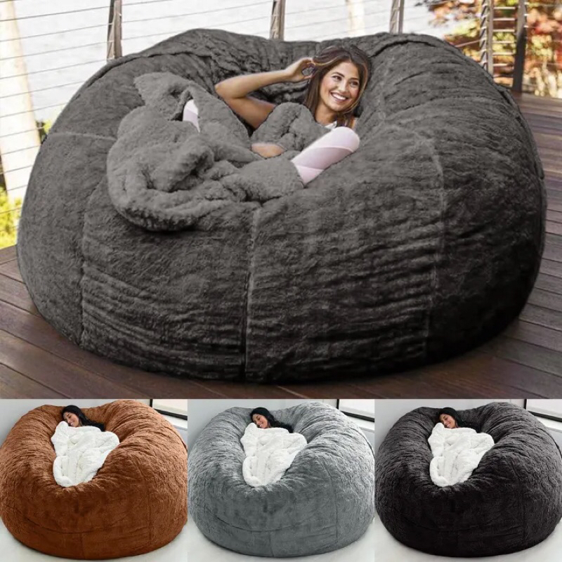 5FT Storage Bean Bag Sofa Cover No Filler Velvet Fabric Soft Beanbag ...