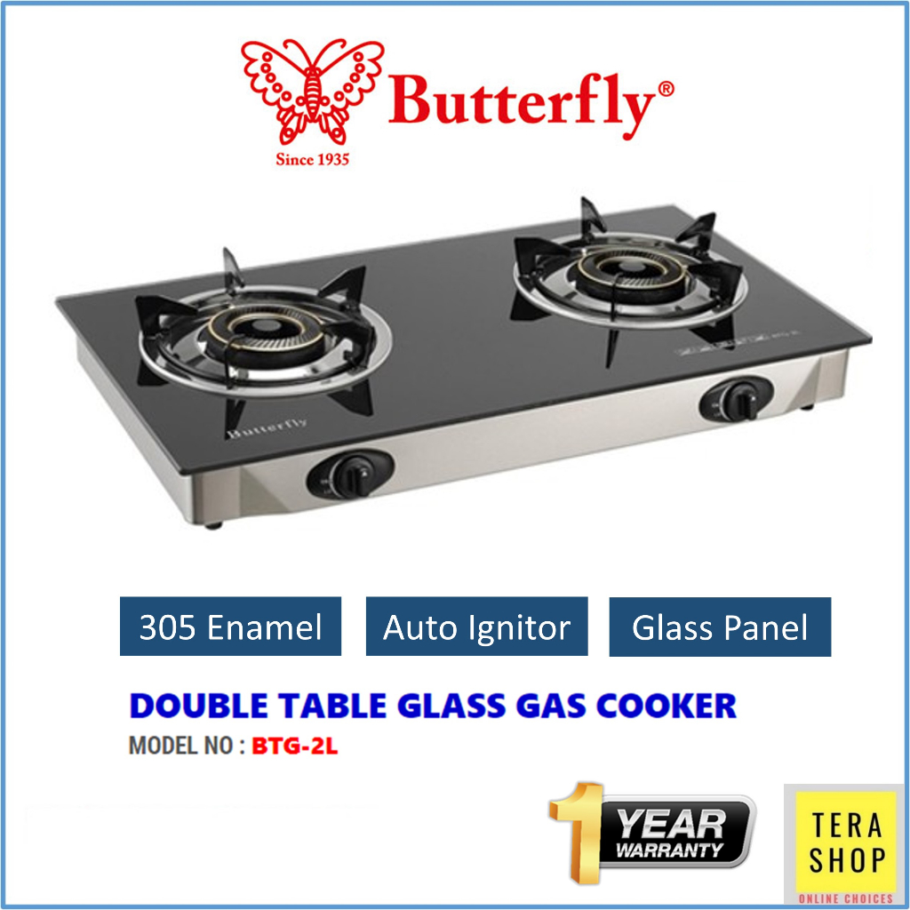 Butterfly Glass Cooker 2 Burner Gas Stove Table Top Tempered Glass BTG ...