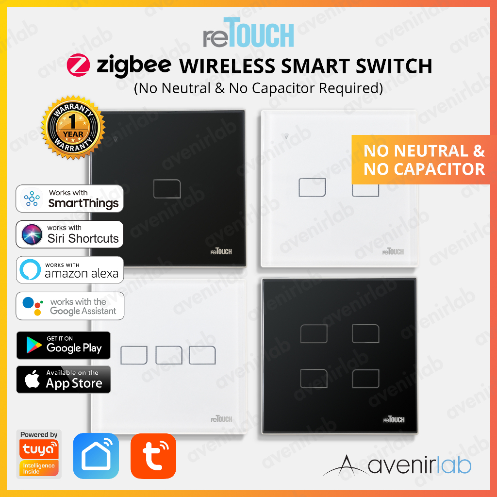 [No Neutral / No Capacitor] reTouch Touch Zigbee Smart Switch Tuya ...