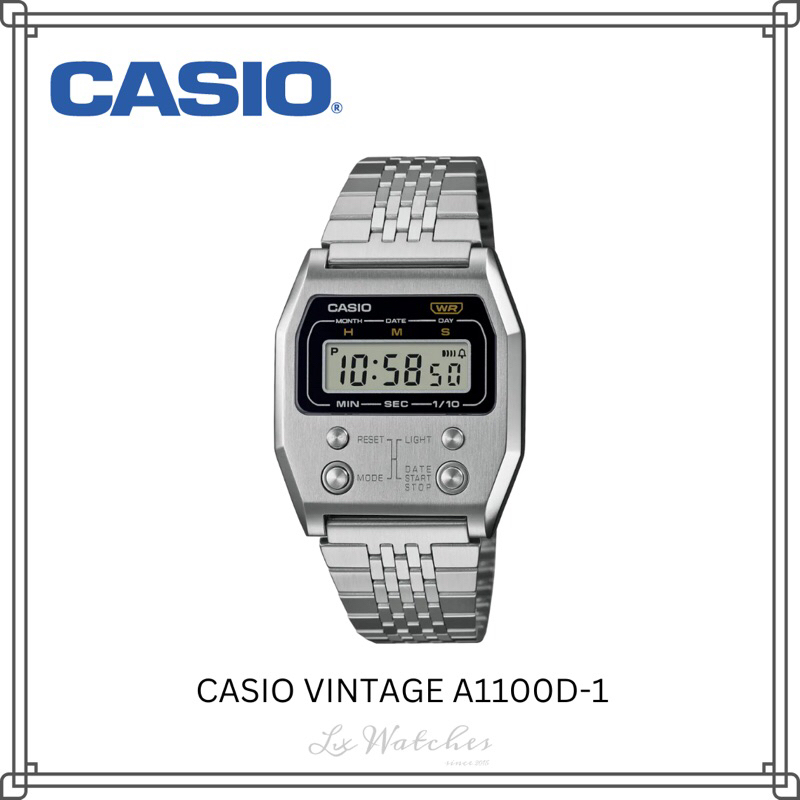 Casio Vintage A1100D-1 A1100D A1100D1 100% original Authentic Casio digital watch stainless ...