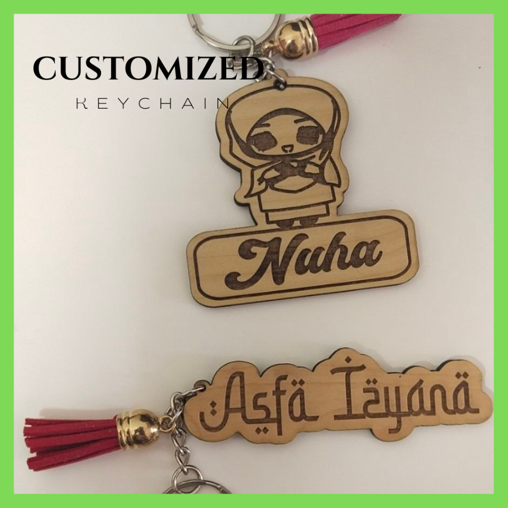 Custom Made Keychain Gambar, Nama, Logo Wood Engraved Keychain (1SIDE ...