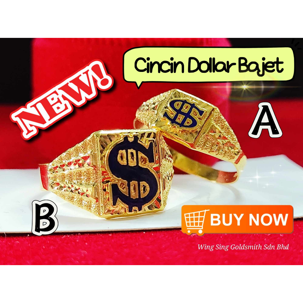 Wing Sing Cincin Bajet Dollar Logo Fesyen Tulen Emas 916 / 916 Gold ...