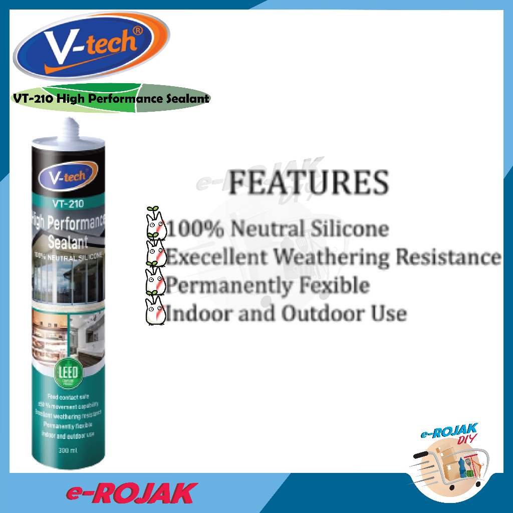 V-Tech VT-210 Silicone High Performance Sealant 300ml /Pengedap ...