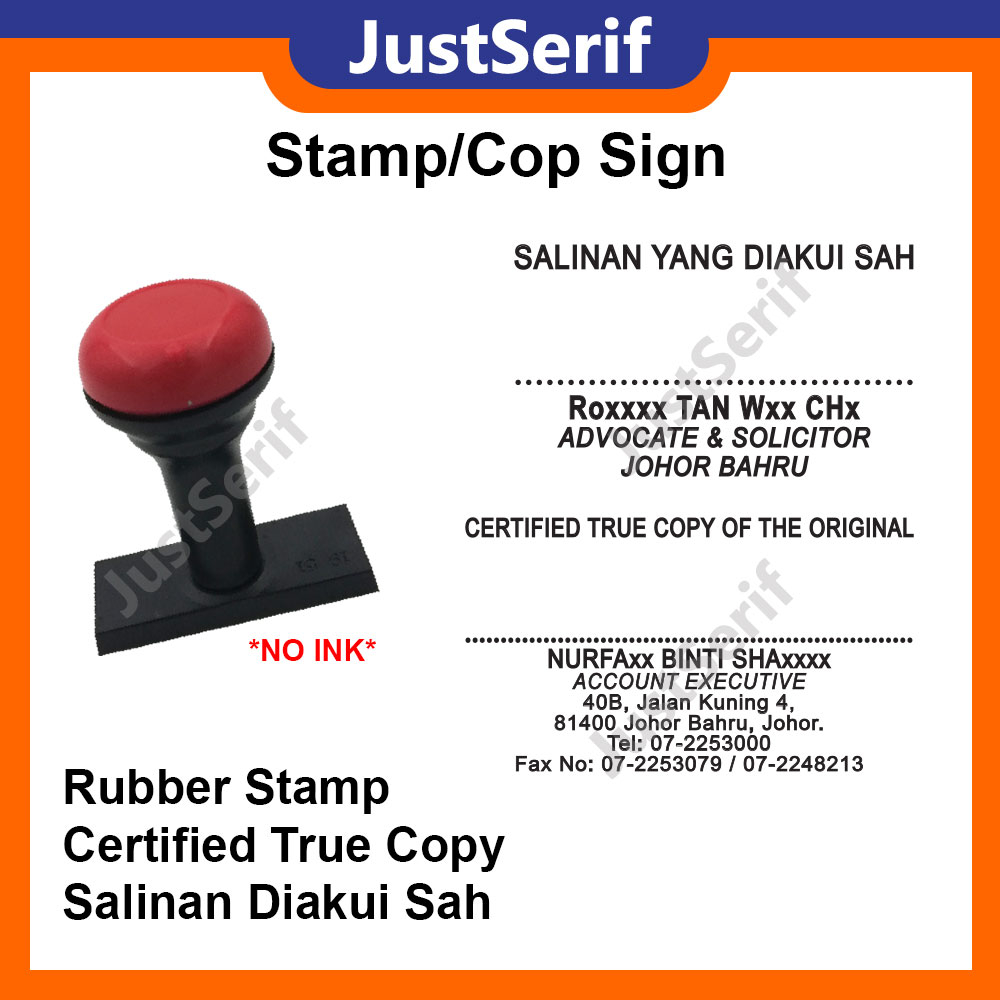 CUSTOM RUBBER STAMP / SALINAN DIAKUI SAH / CERTIFIED TRUE COPY / LAWYER ...