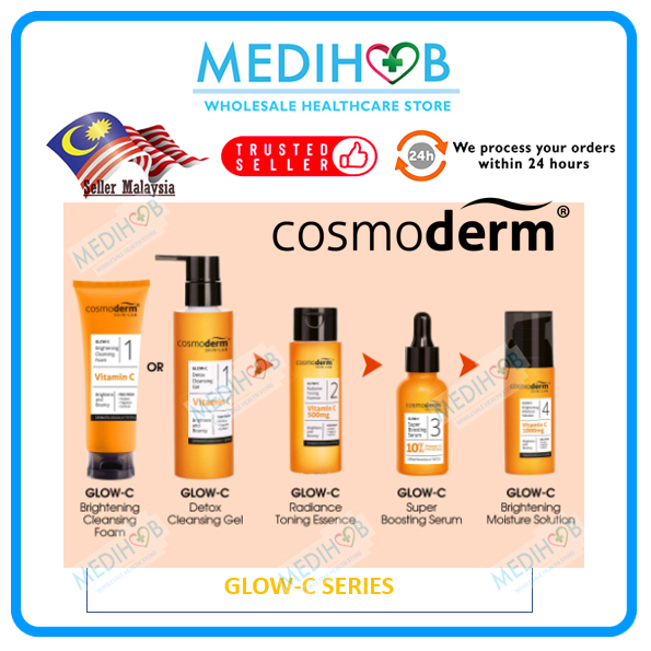 COSMODERM GLOW-C VITAMIN C (CLEANSER 120ML / TONER 100ML/ MOISTURIZER ...